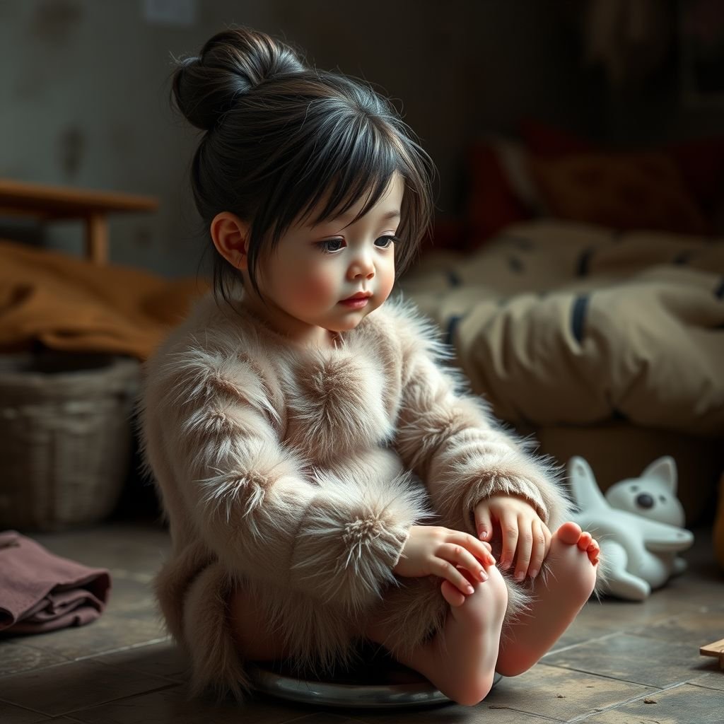 Realistic Human girl weighing her bun | Fanart