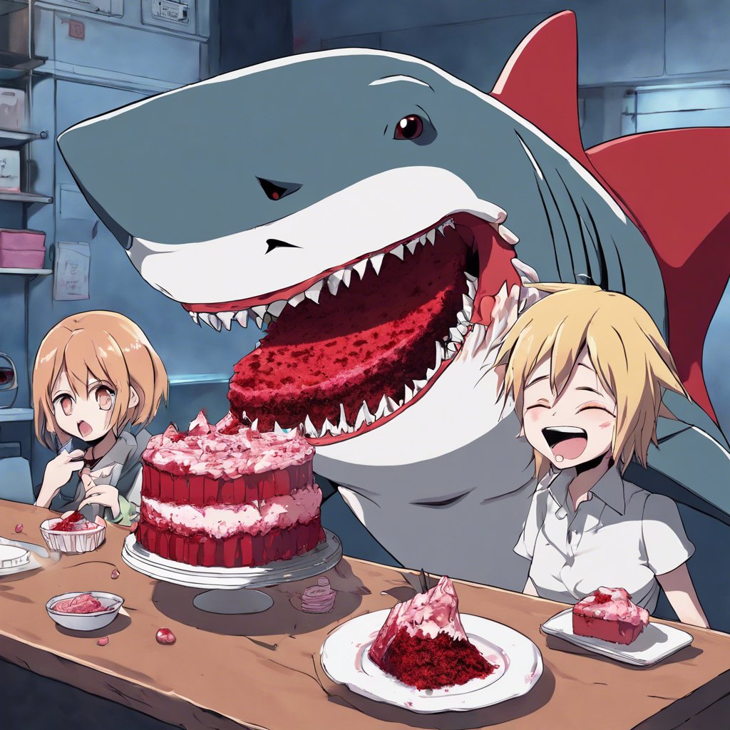 Shark eating red velvet cake Fanart
