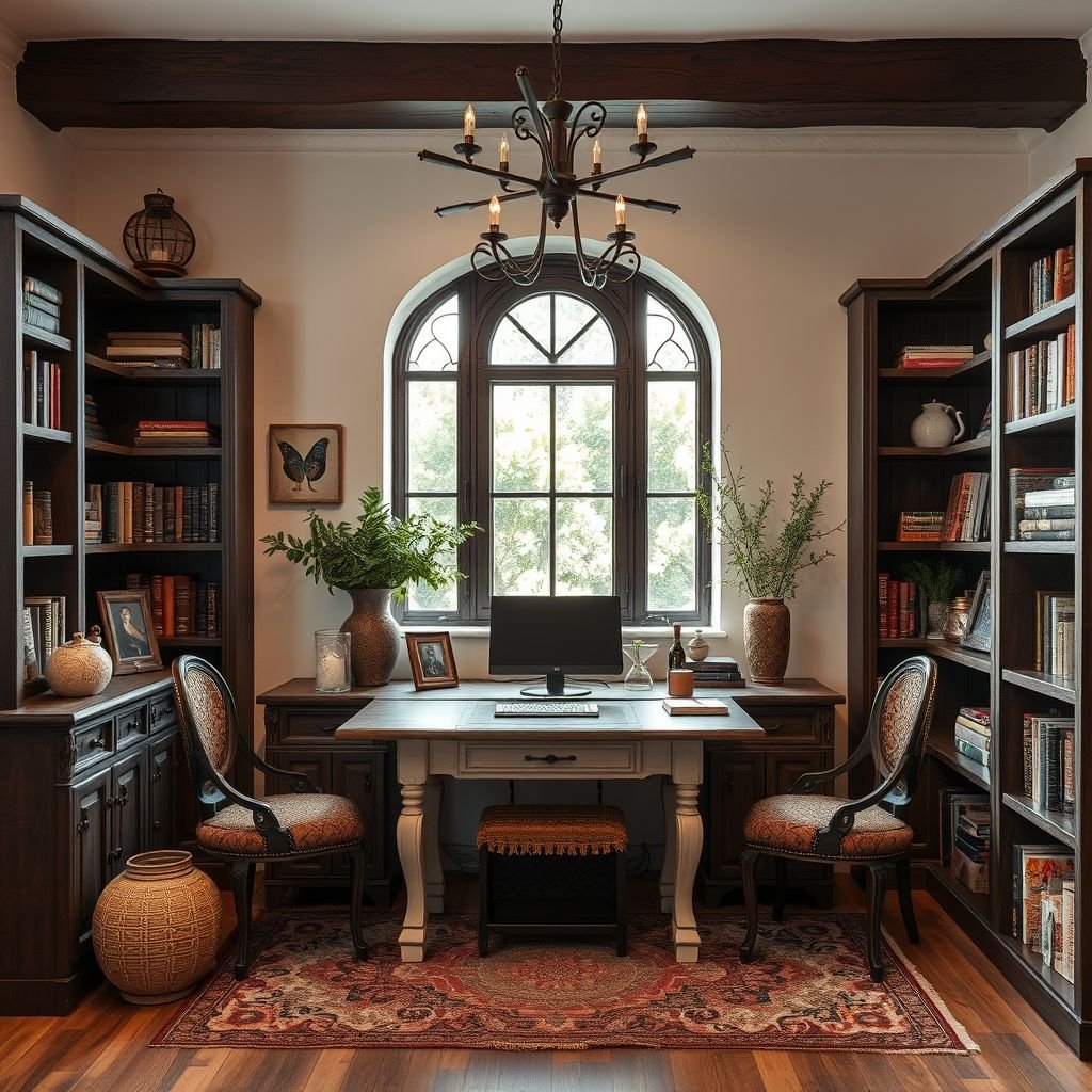 Rustic gothic Mexican small office with Fanart