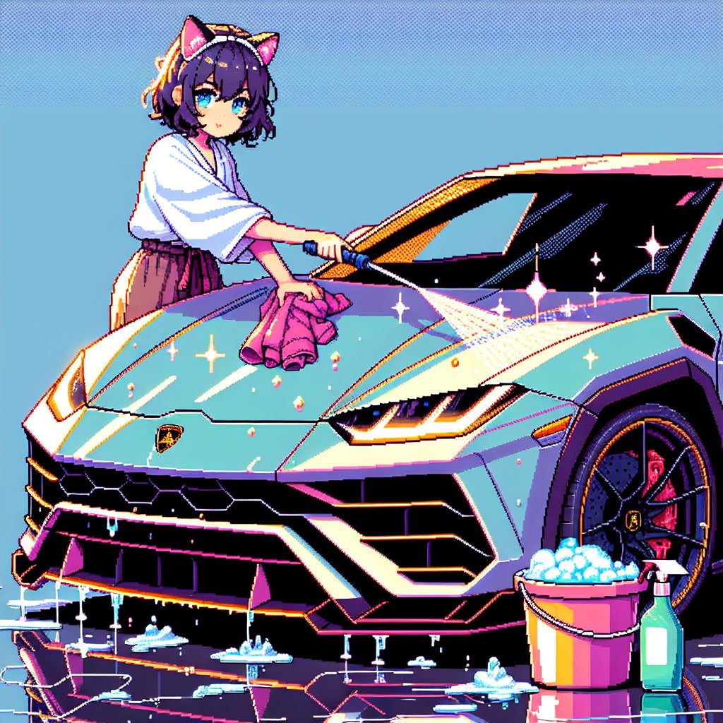 Anime girls cleaning lambo urus Fanart