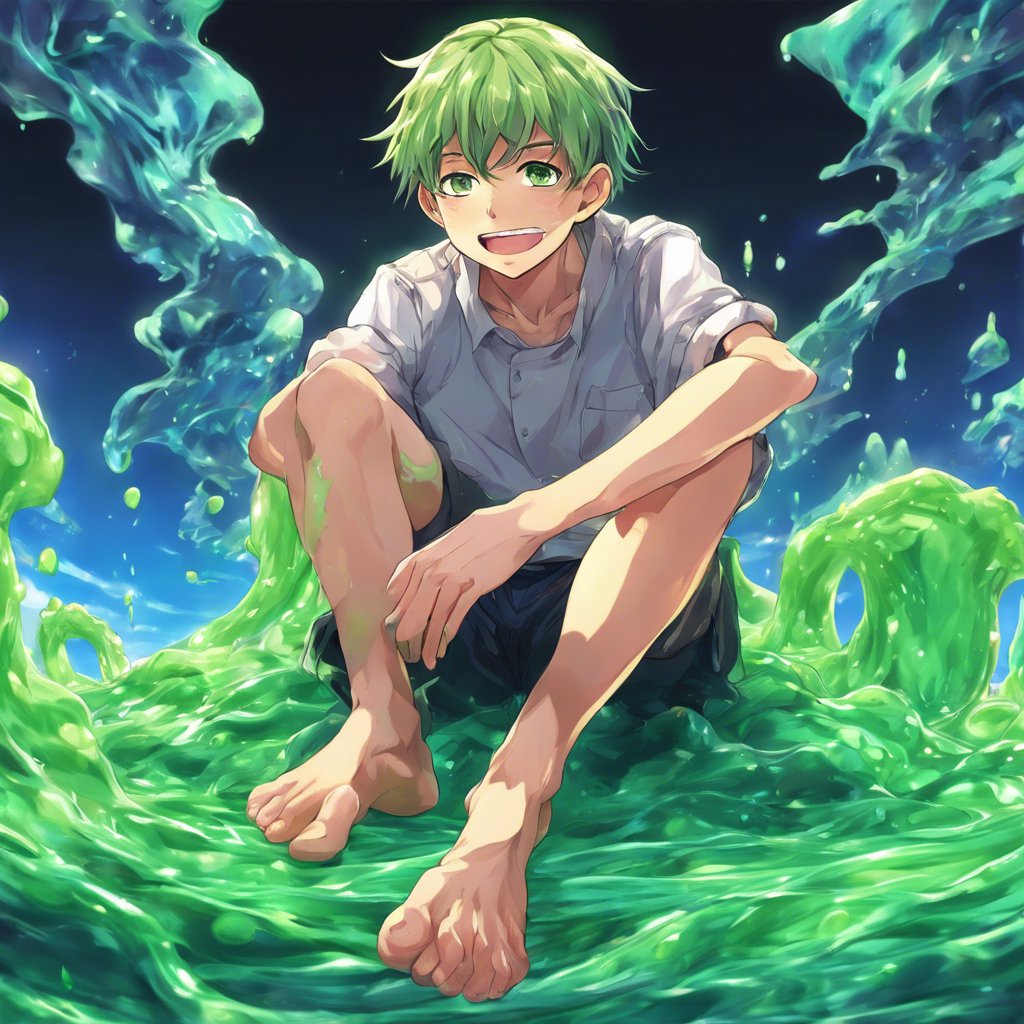 Boy barefoot sitting on slime Fanart