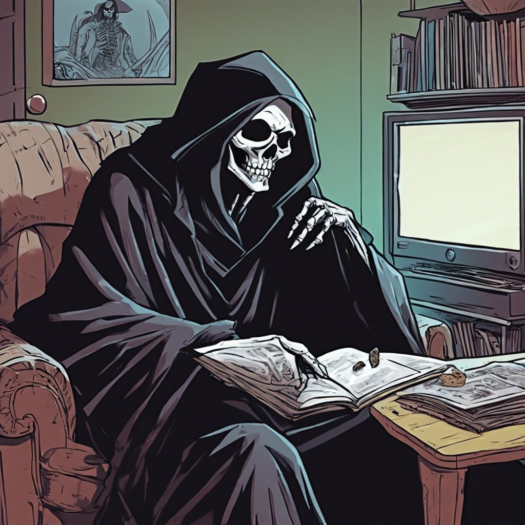 Grim reaper watching a movie Fanart