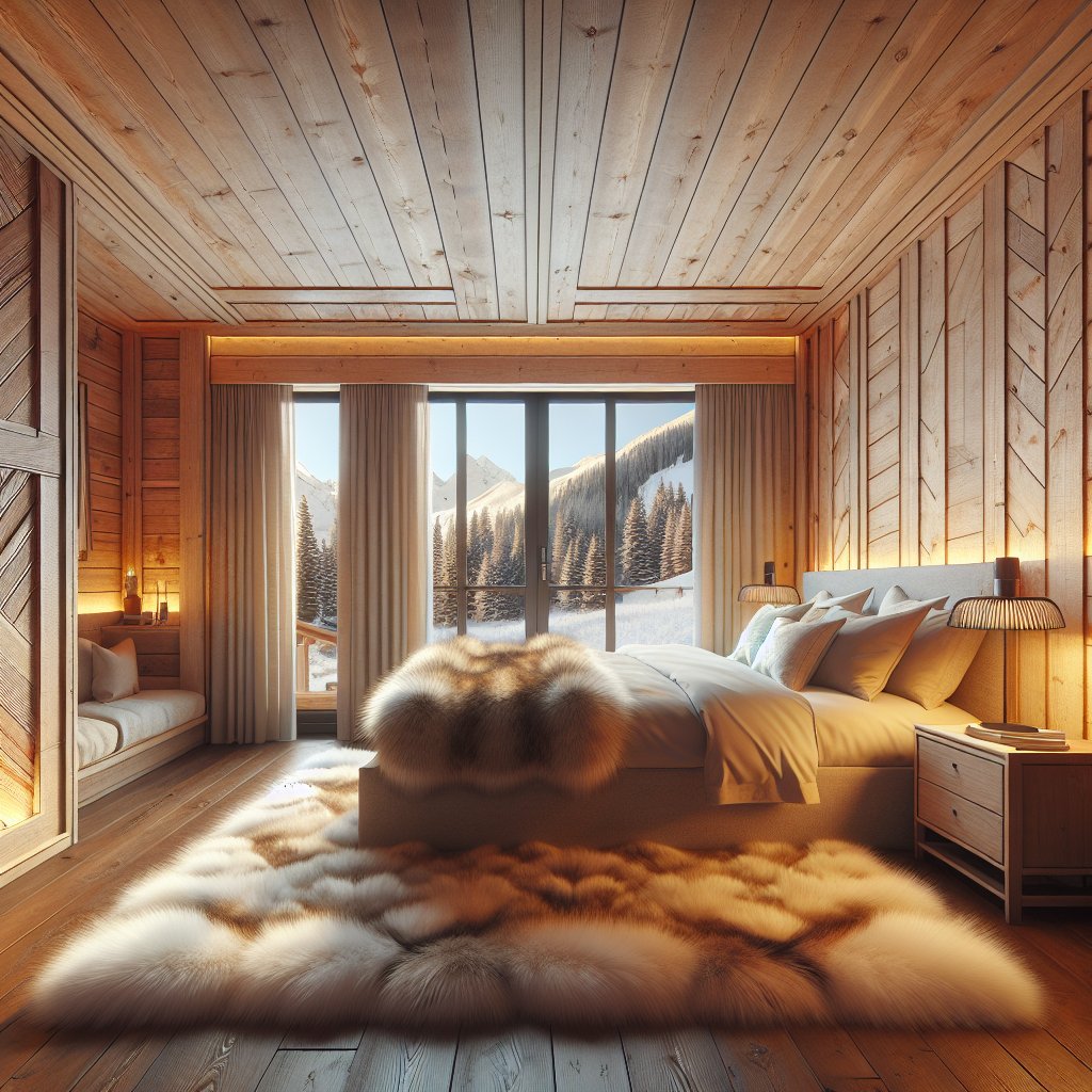 A cozy alpine chalet bedroom with | Fanart