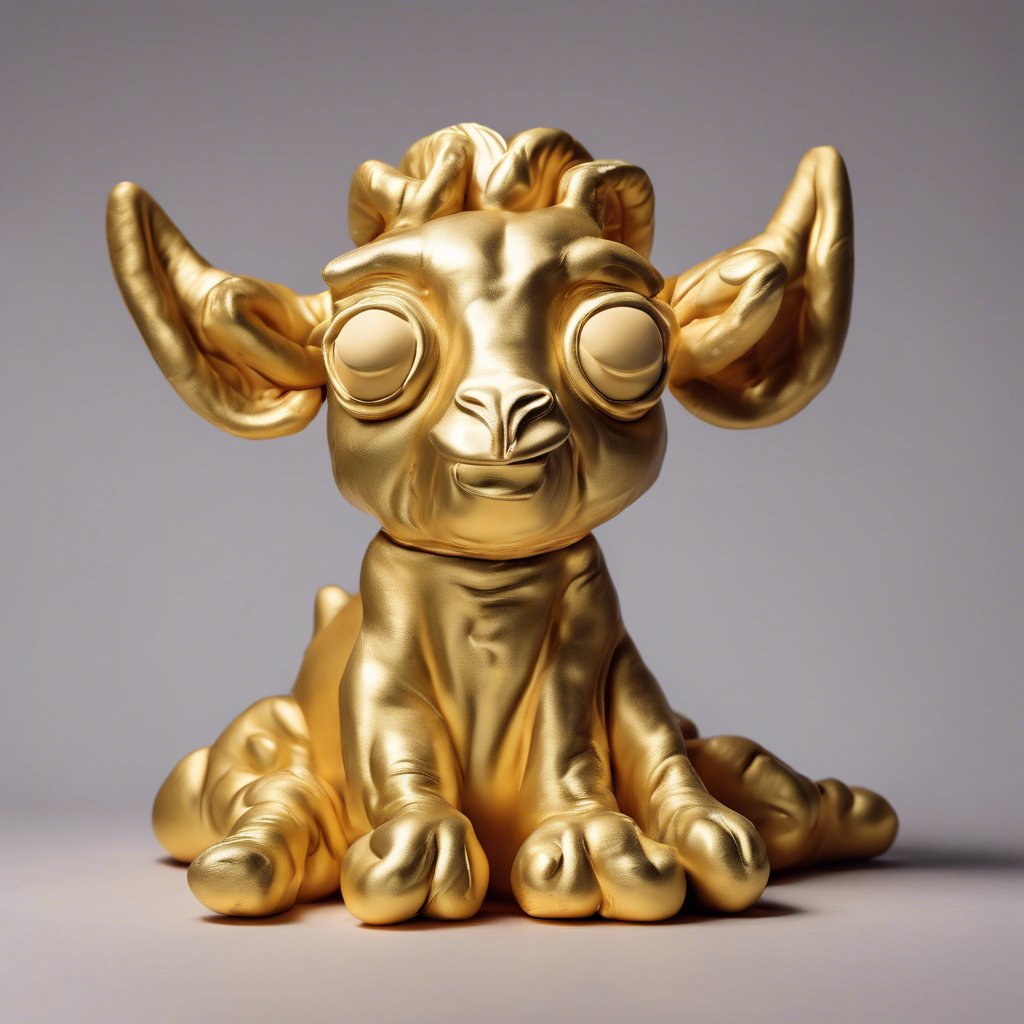 A laughing shiny gold goat with Fanart