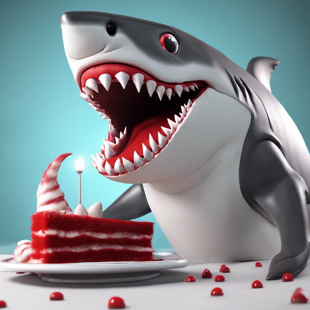 Anthropomorphic Shark eating red velvet cake | Fanart