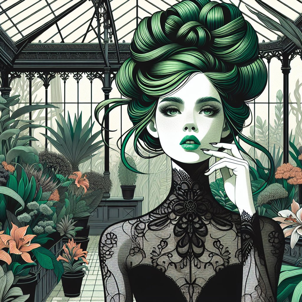Anime Girl Green Hair Black Dress: Fanart
