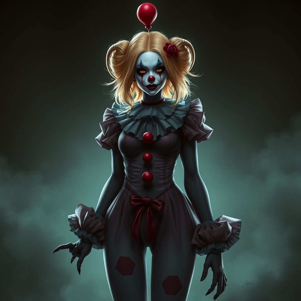 A female clown, full body image, Fanart