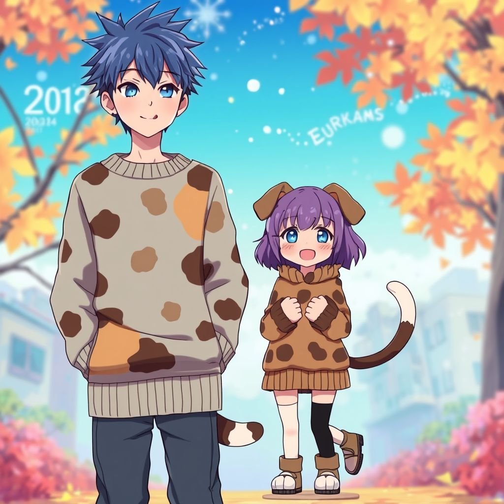 Anime boy wearing a calico sweater Fanart