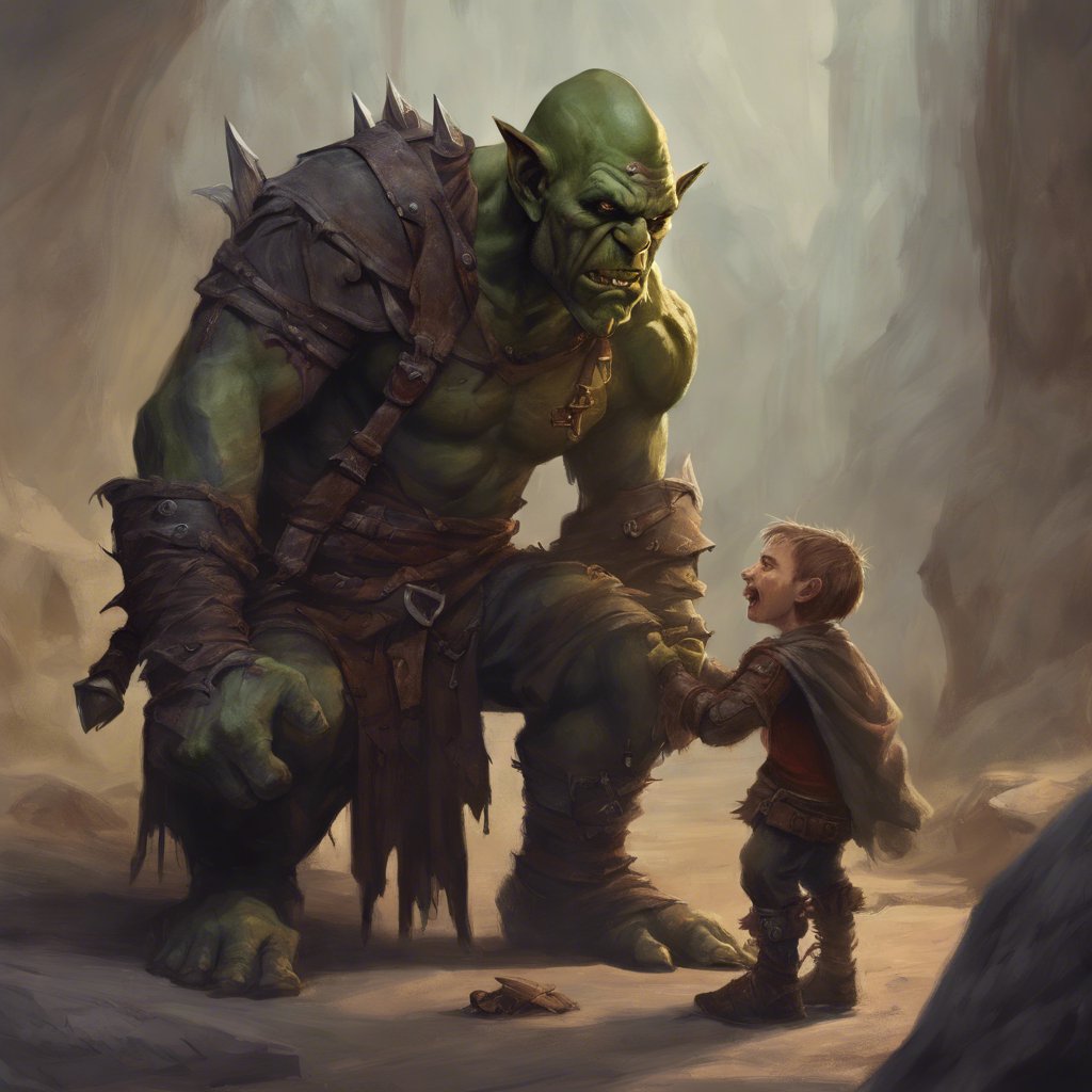male Orc befiends a small Elf | Fanart