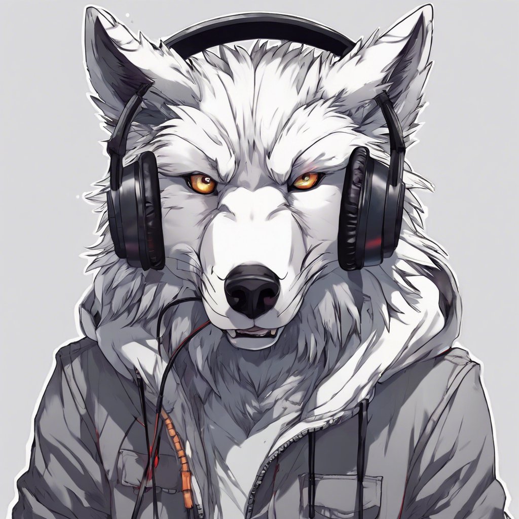 Emo wolf wearing headphones Fanart