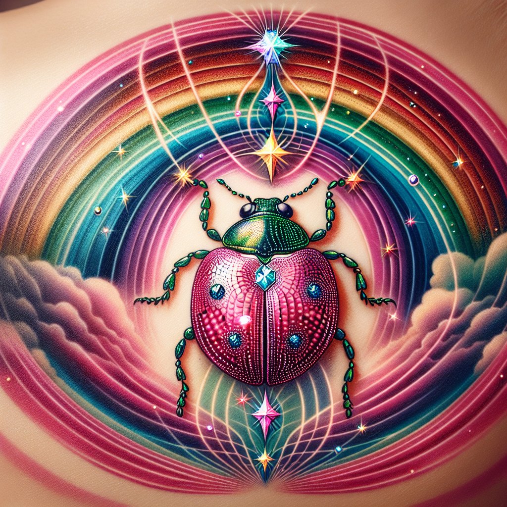 Pink ladybug with diamonds and rainbow Fanart