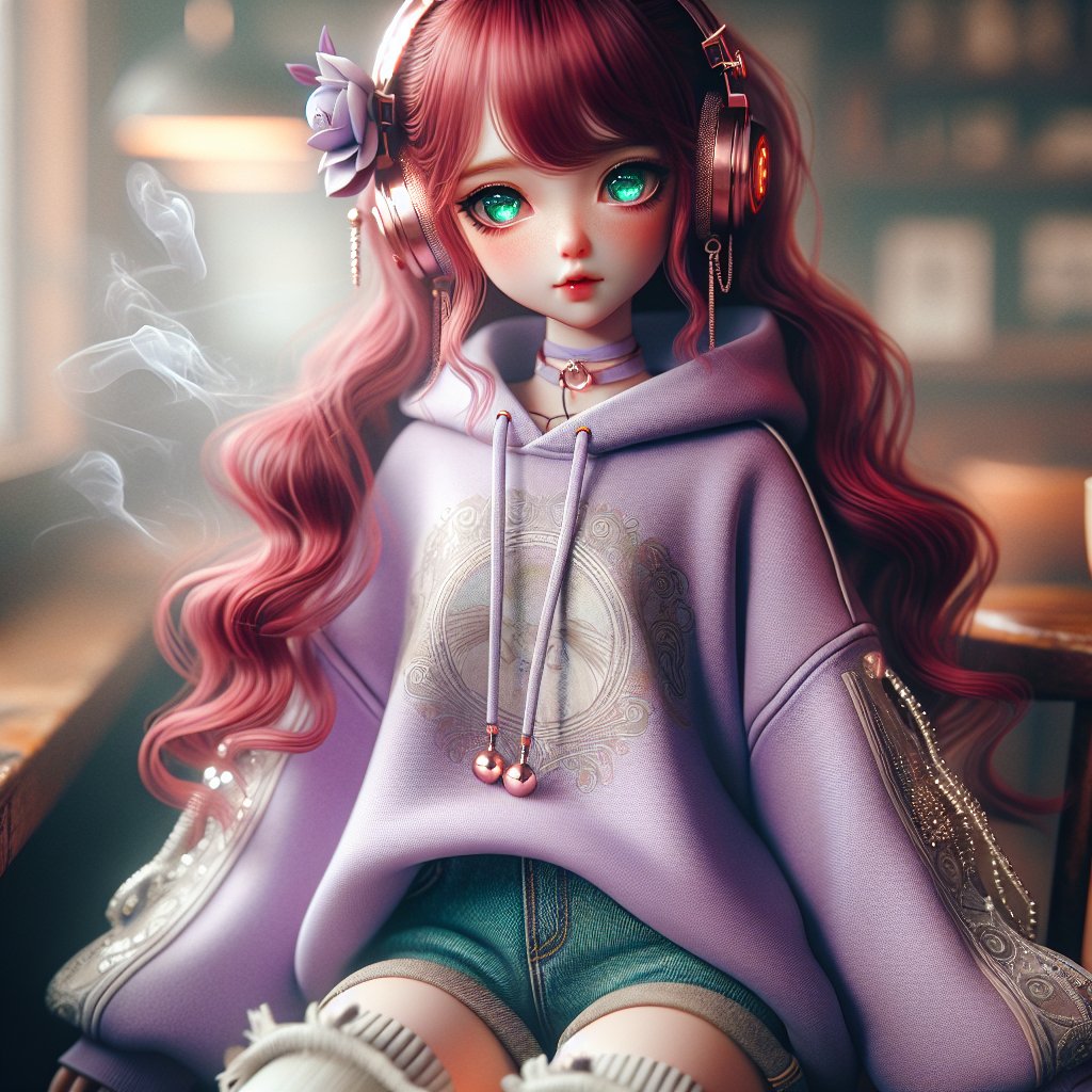 Anime Girl Wearing Hoodie And Headphones: Fanart