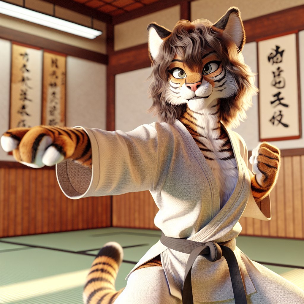 Karate female anthropomorph Tiger, training in Fanart