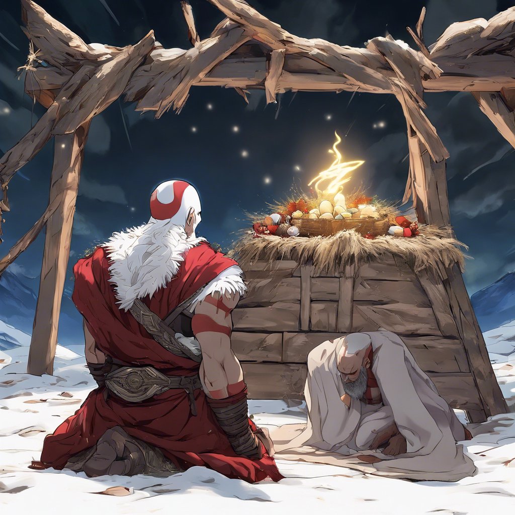 Kratos, as a wise man, kneeling Fanart
