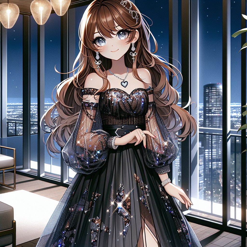 Explore Anime Girl Black Sequin Gown Art