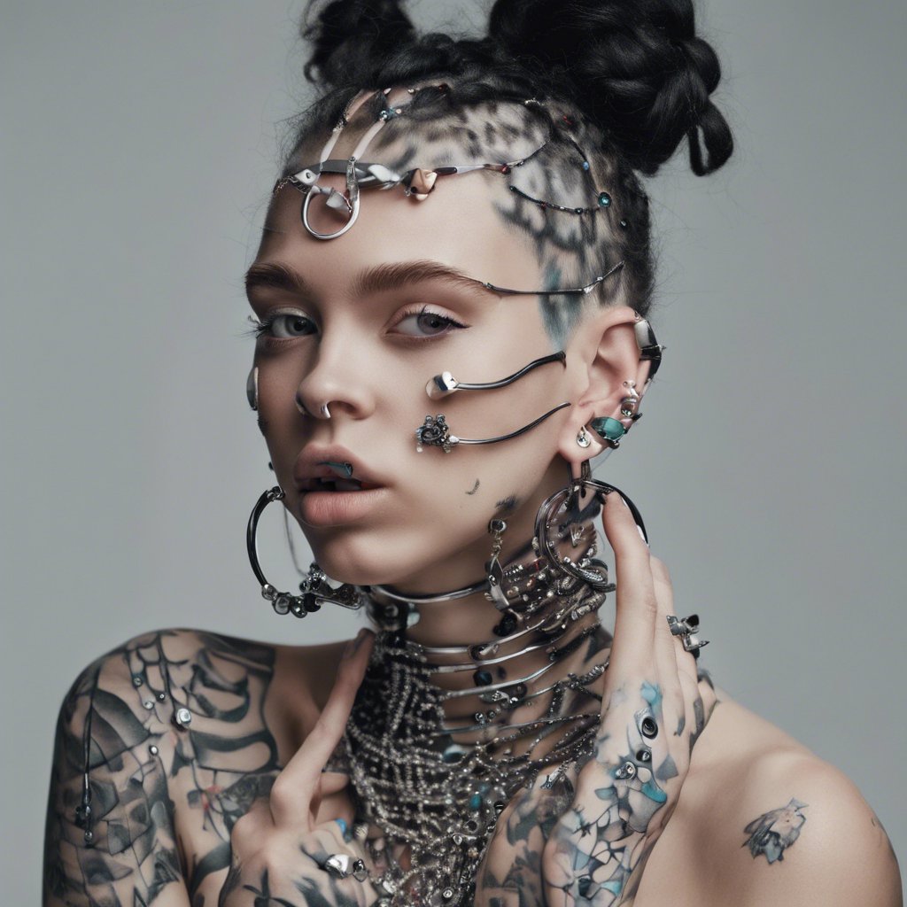 Girl with lots of piercings on Fanart