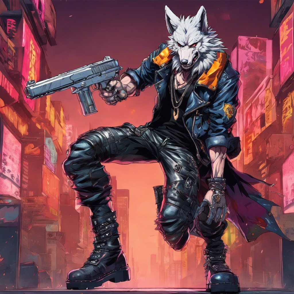 Muscular Punk Wolf Man wearing leather Fanart