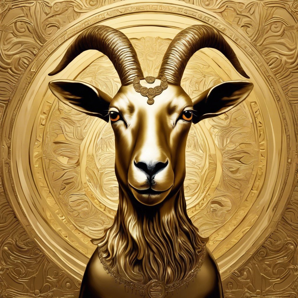 A laughing shiny gold goat with Fanart