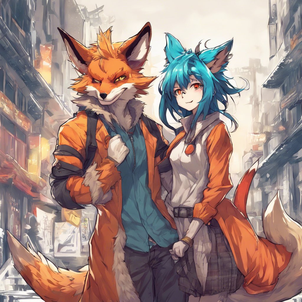 Dragon and fox couple sketch Fanart