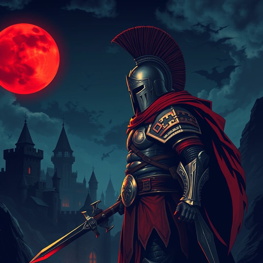 Spartan Knight, night sky, medieval castle Fanart