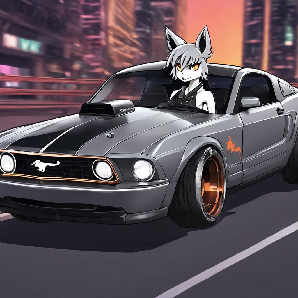 Grey anthro fox driving a flat Fanart