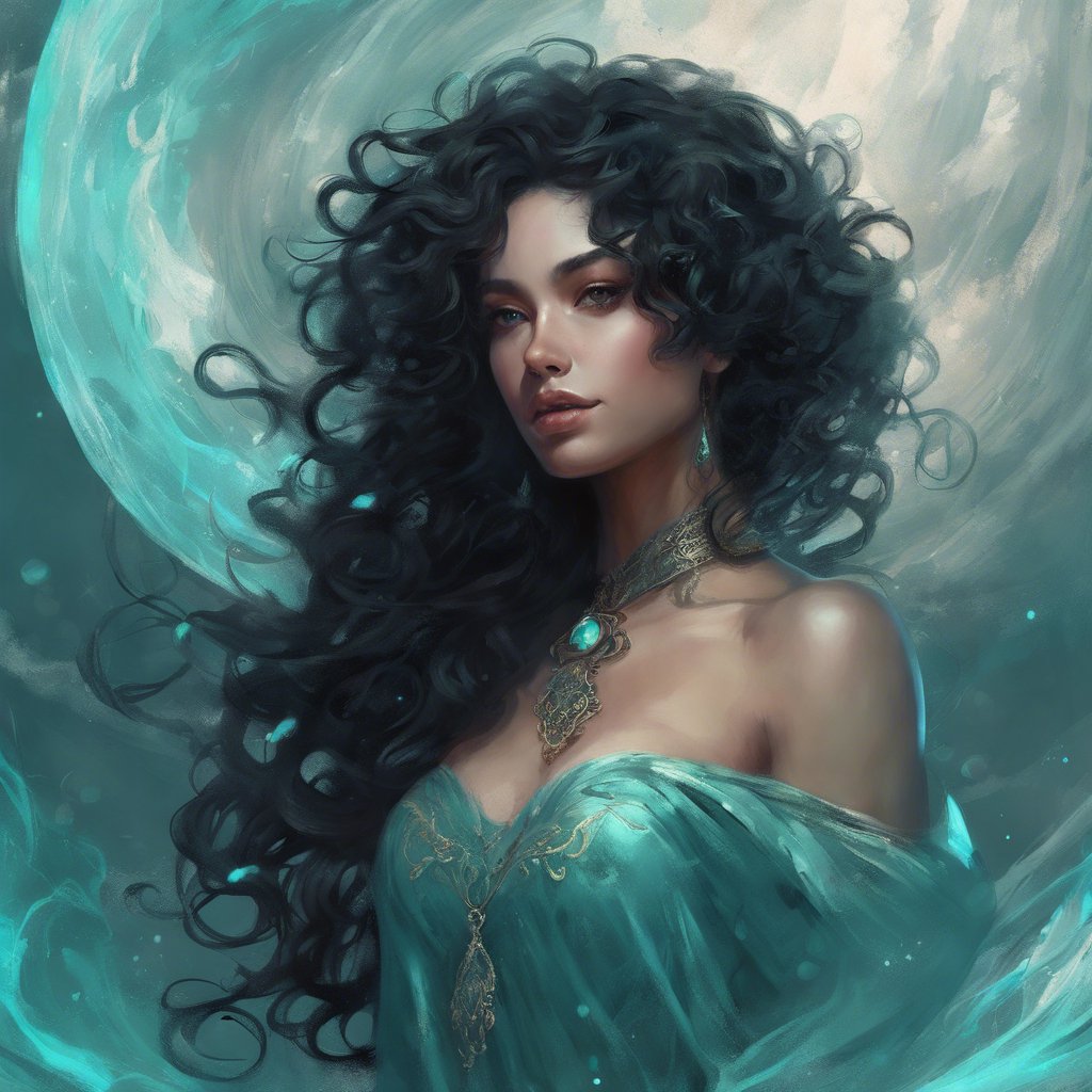 Female harlot curly black hair aqua Fanart