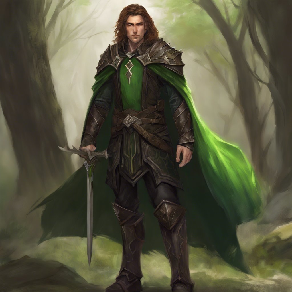 Half elf paladin green eyes, brown | Fanart