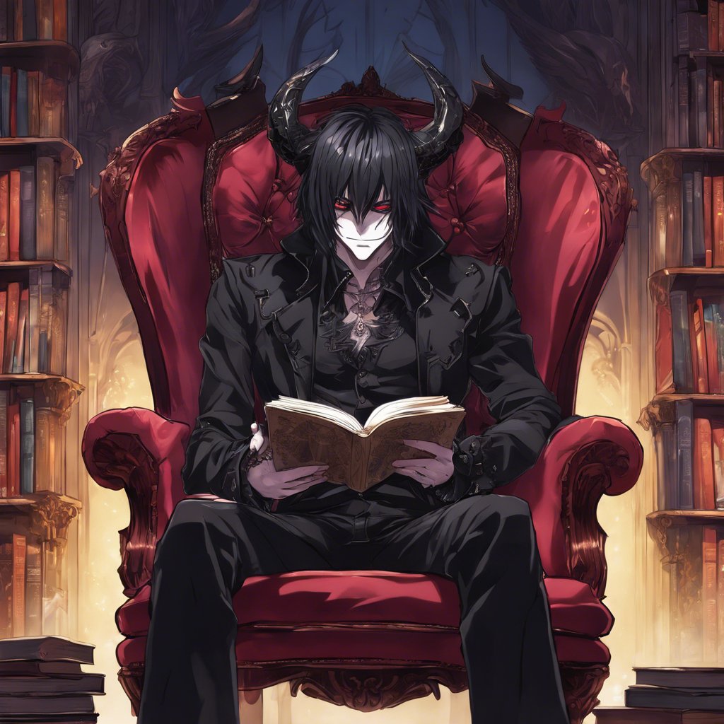 Goth male demon sitting in a Fanart