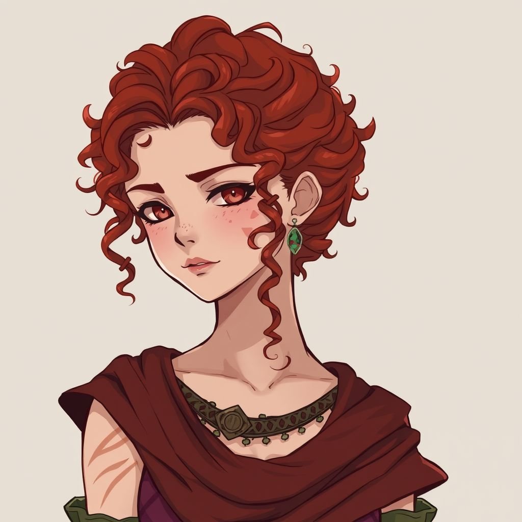 Female druid Aasimar, red curly hair. Fanart