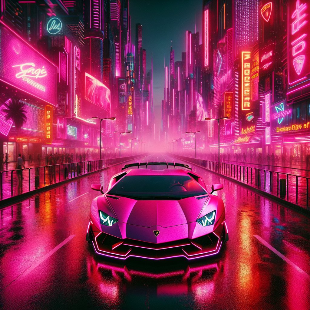 Pink lambo driving through a neon | Fanart