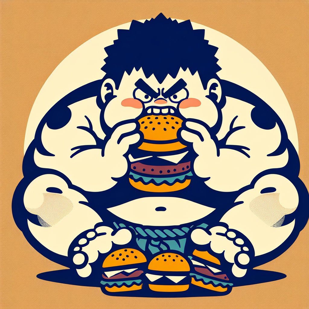 A fat, shirtless man stuffing his Fanart