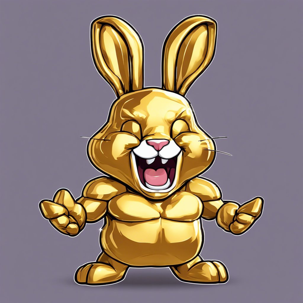 A shiny gold laughing muscular rabbit | Fanart