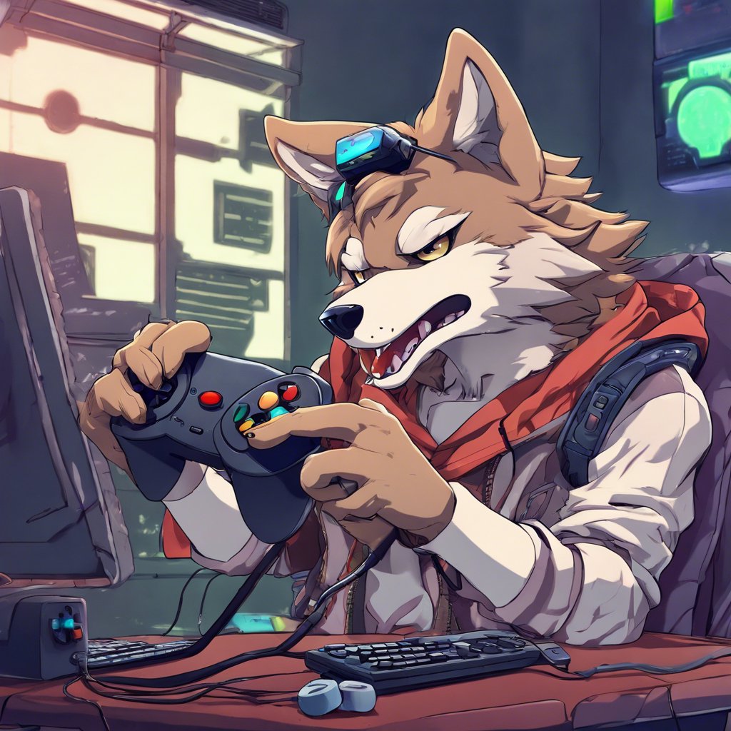 Wolf with a game controller Fanart