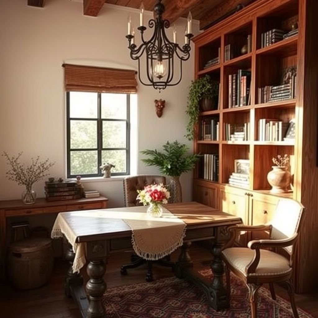 Rustic gothic Mexican small office with Fanart