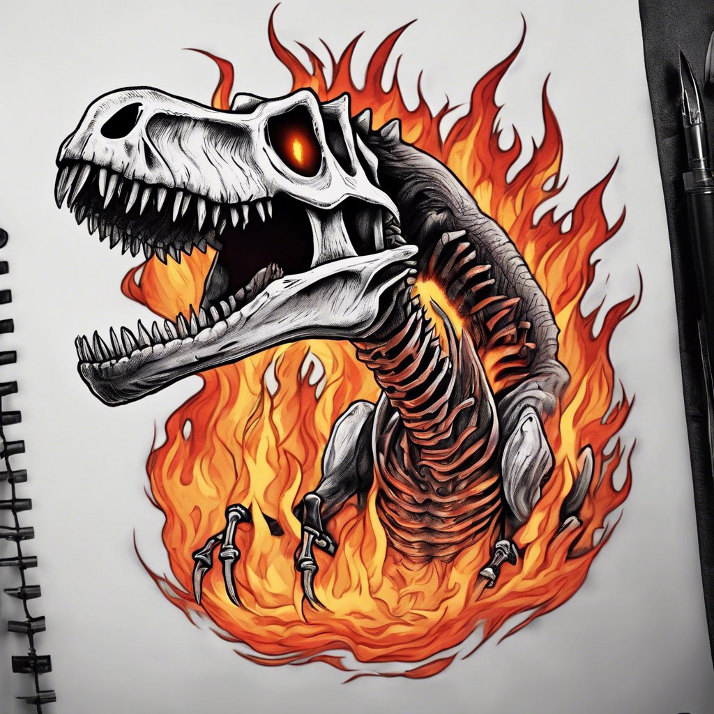 Skeleton Spinosaurus on fire | Fanart