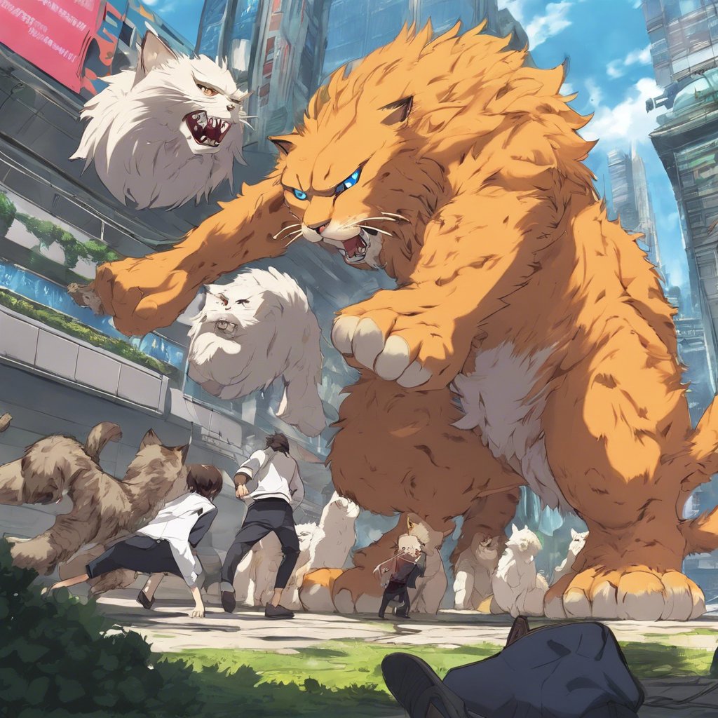 Person waching 2 giant felines fighting Fanart