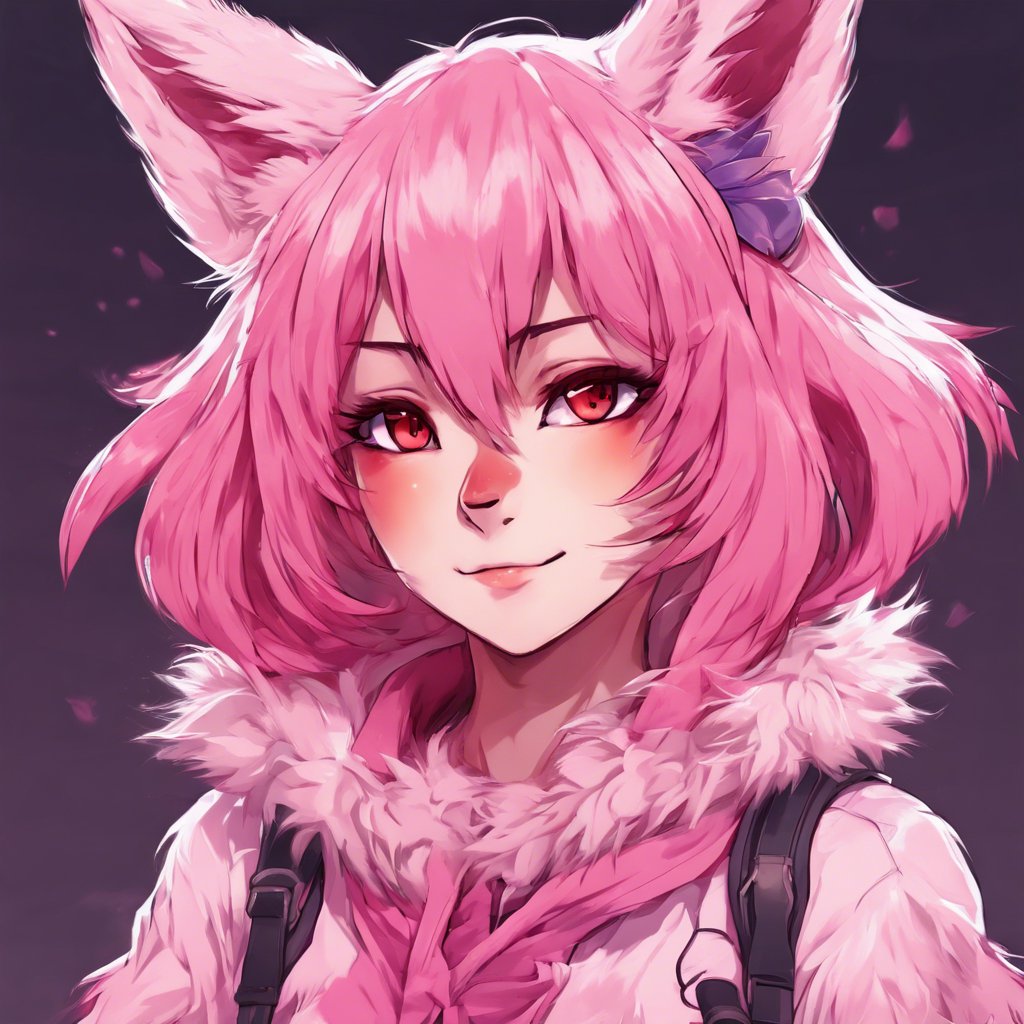 Pink fluffy fox girl with fox Fanart