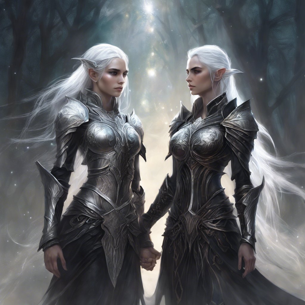 Two female elves holding hands, one Fanart