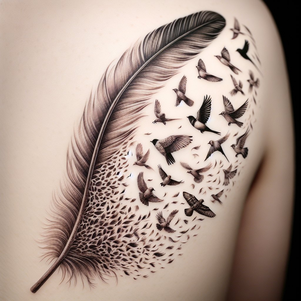 A tattoo of a detailed feather Fanart