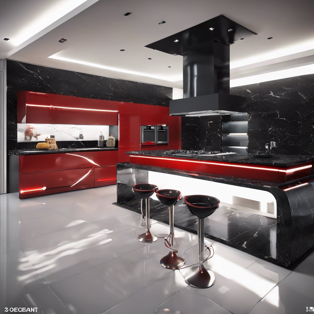 Futuristic red and black giant kitchen: | Fanart
