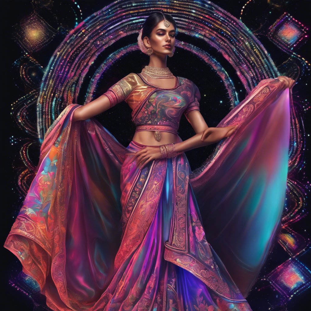 Traditional Indian sari with intricate embroidery. Fanart