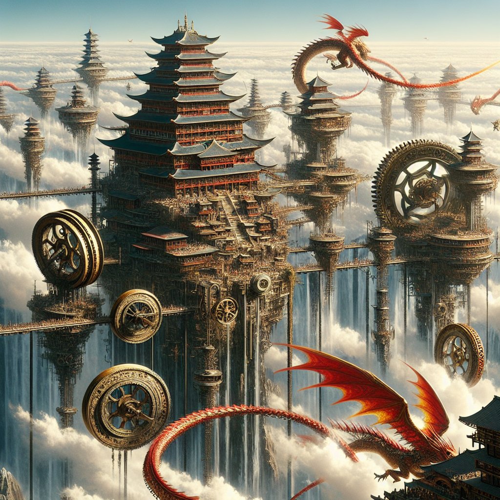 An ancient Japanese city floating high Fanart