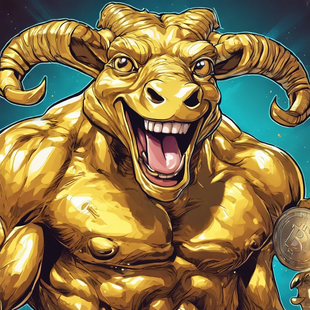 A laughing shiny golden goat with Fanart