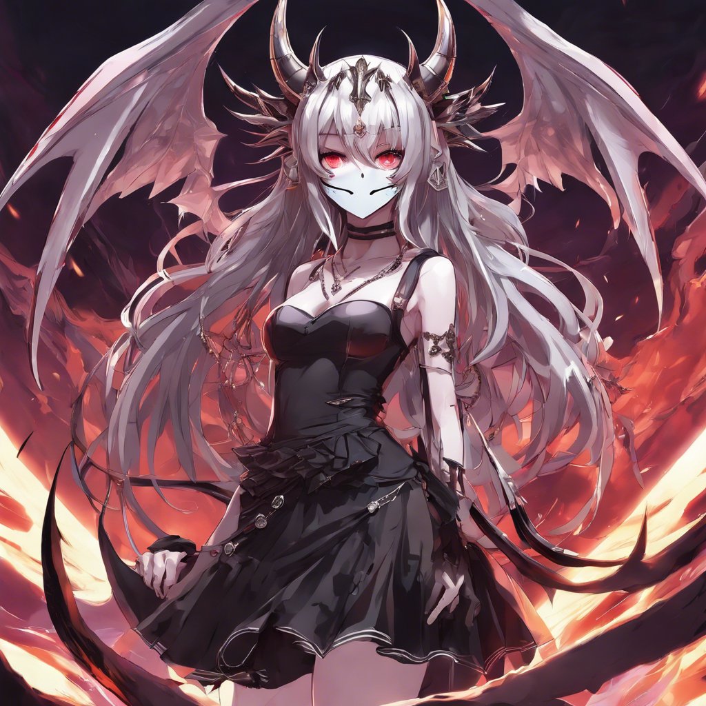 Anime girl demon, long godess hair, | Fanart