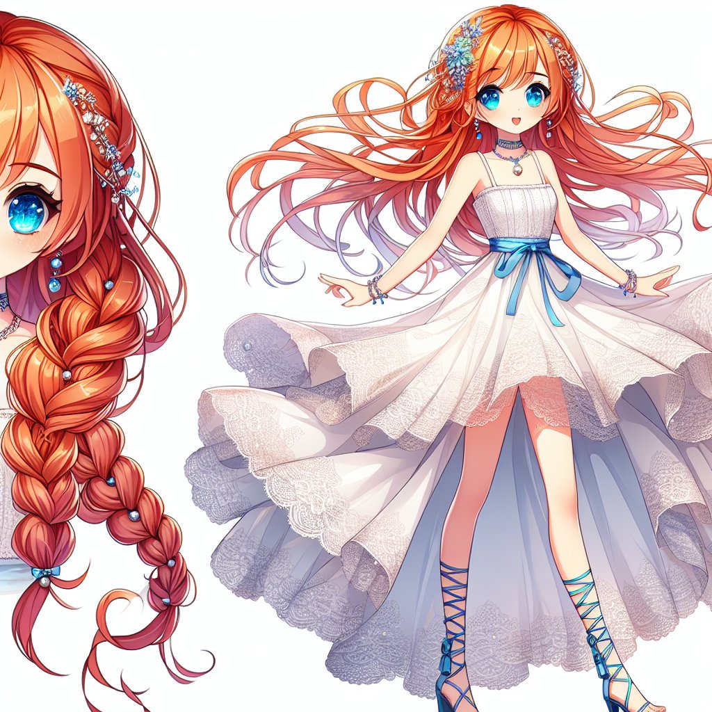 Anime Girl Orange Hair Blue Eyes: Fanart