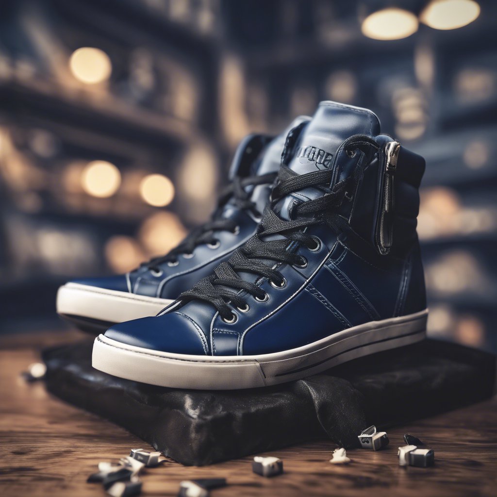 High Top Leather Sneakers, Black, Dark | Fanart