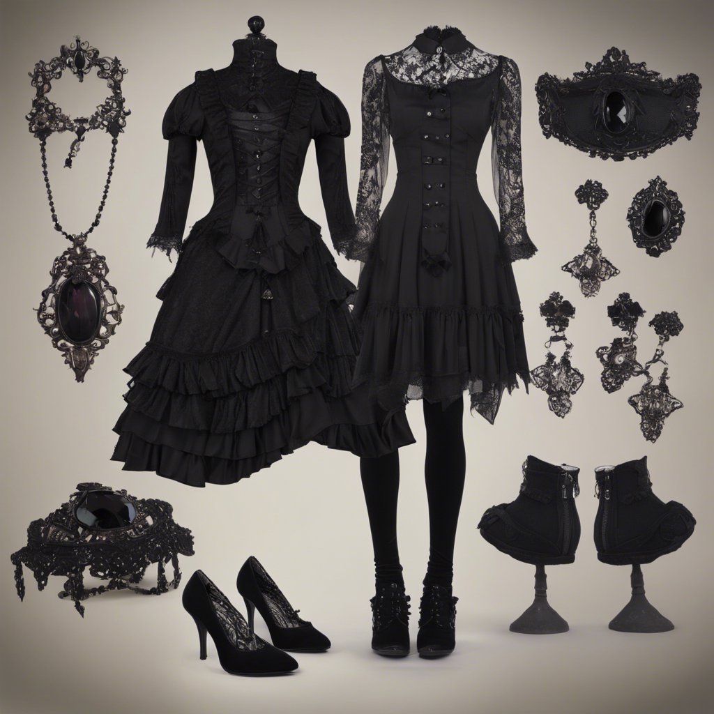 Gothic outfit with dark colors and Fanart