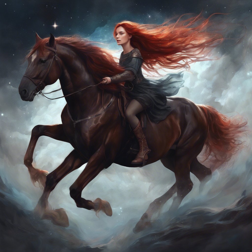 Girl with long red hair, riding | Fanart