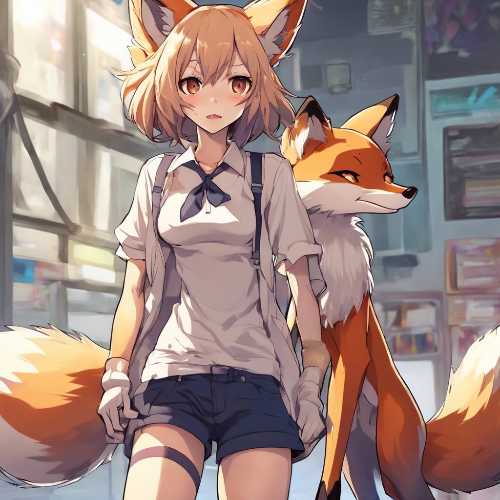 Tall slender anthropomorphic fox girl wearing Fanart
