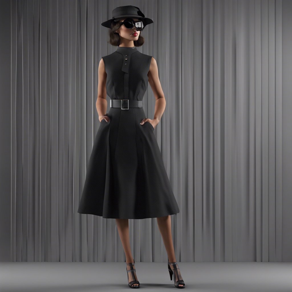 Vintage all black summer outfit, feminine, Fanart